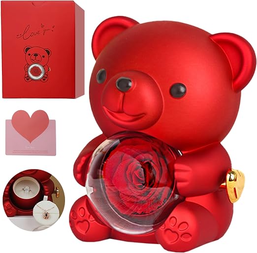 Amazon.com: Real Rose Bear Gift Box - Romantic Cute Teddy Hug Bear with ...