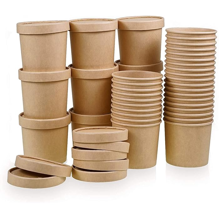 Buy 50 Sets - 16oz Brown Kraft Soup Container with Lids [16oz, 50 Pack ...