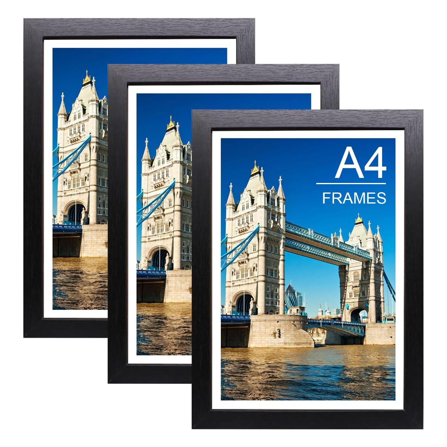 Bobeen A4 Photo Frames, Pack of 3 Black Picture Frame (21x29.7CM) for ...