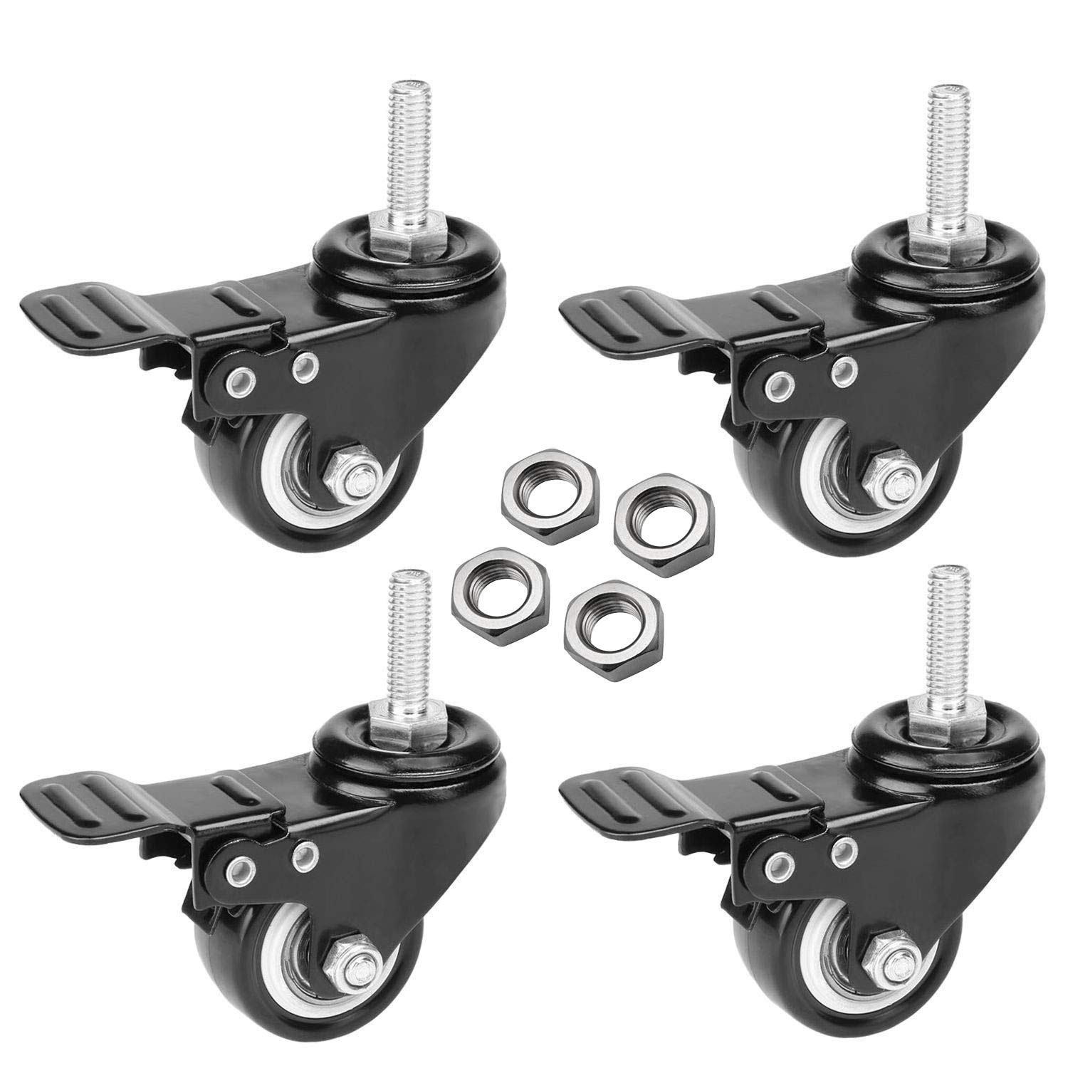 OK5STAR M8 Swivel Stem Castors Swivel Casters PU Wheels 40mm with Brake ...