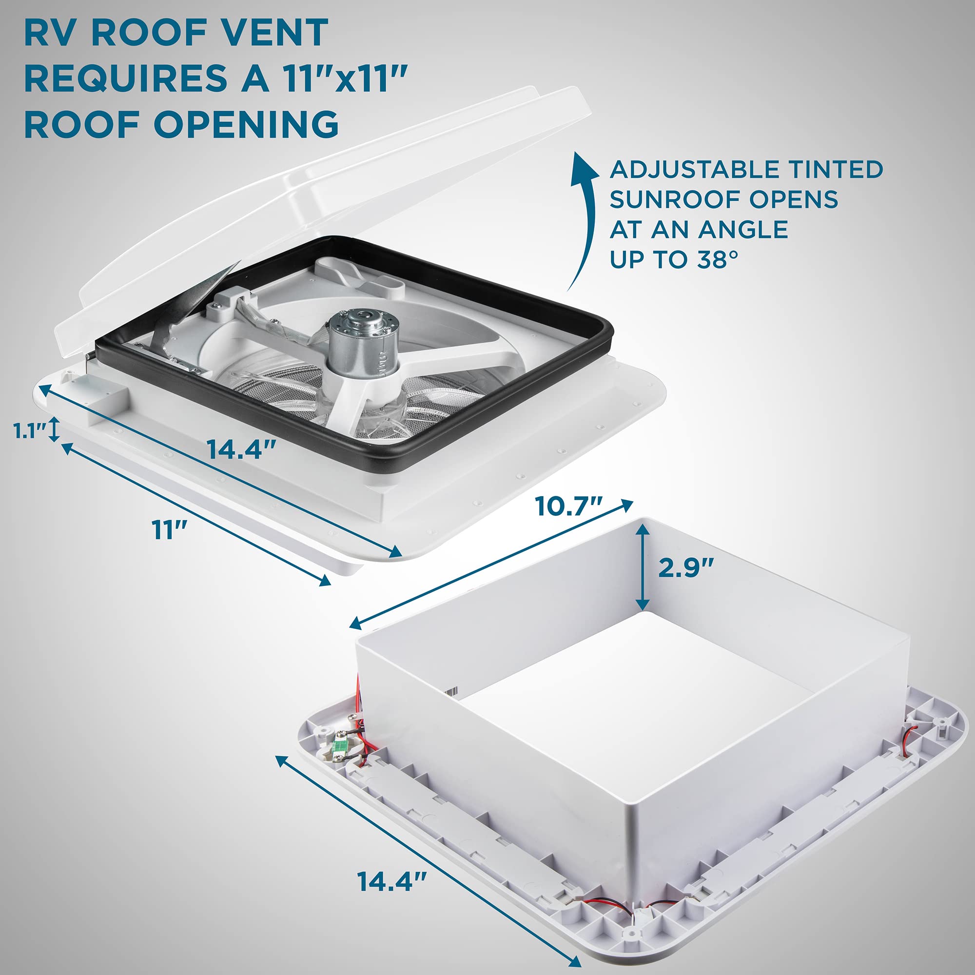 Snapklik.com : 11” RV Roof Vent Fan w/LED Light 12V Intake & Exhaust ...