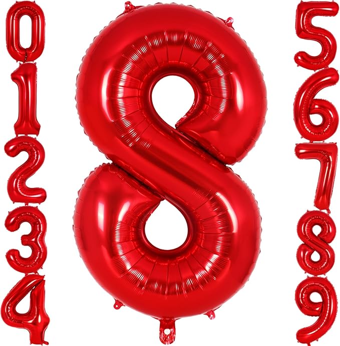 Amazon.com: Red Number 8 Balloon 40 Inch, Big Large Foil Helium Number ...