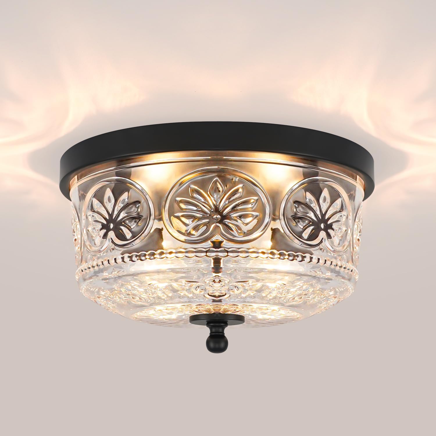 Ditoon Vintage Black Flush Mount Ceiling Light Fixture, 12 Inch 2-Light ...