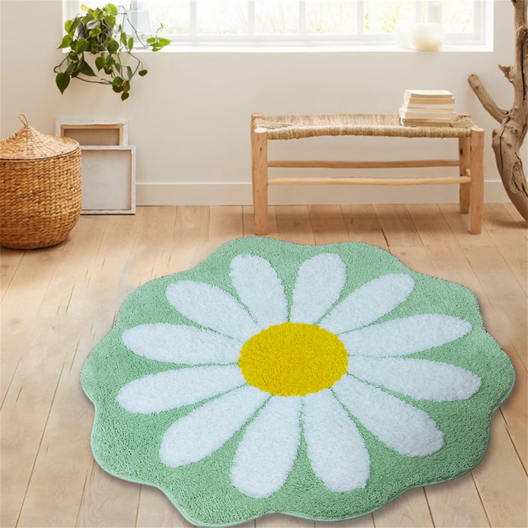 Amazon.com: Apioiqa Daisy Flower Shaped Rug 39.4" Cute Tufted Floral ...