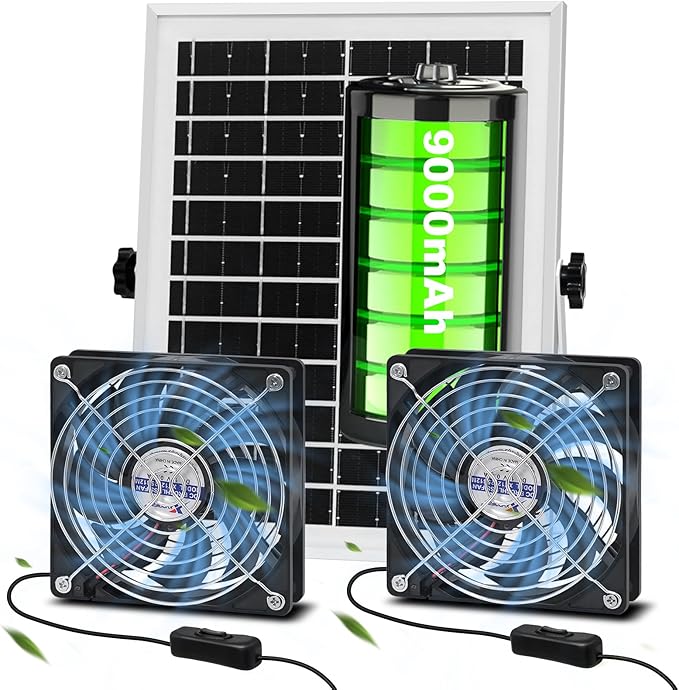 Amazon.com: Auzev Solar Fan with Battery Backup Solar Powered Exhaust ...