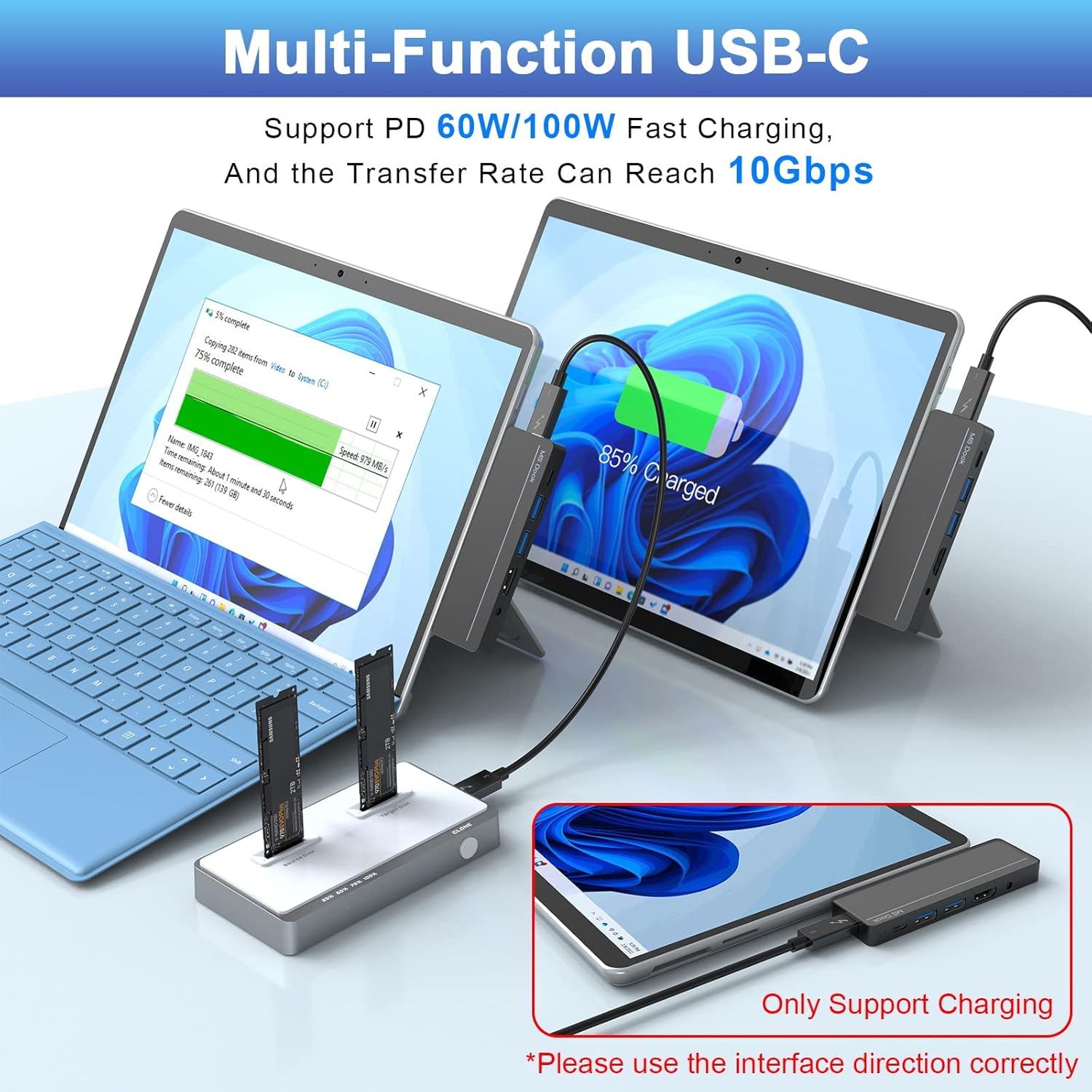 8-in-2 Surface Pro 8 Docking Station, Surface Pro 8 Hub with 4K HDMI ...