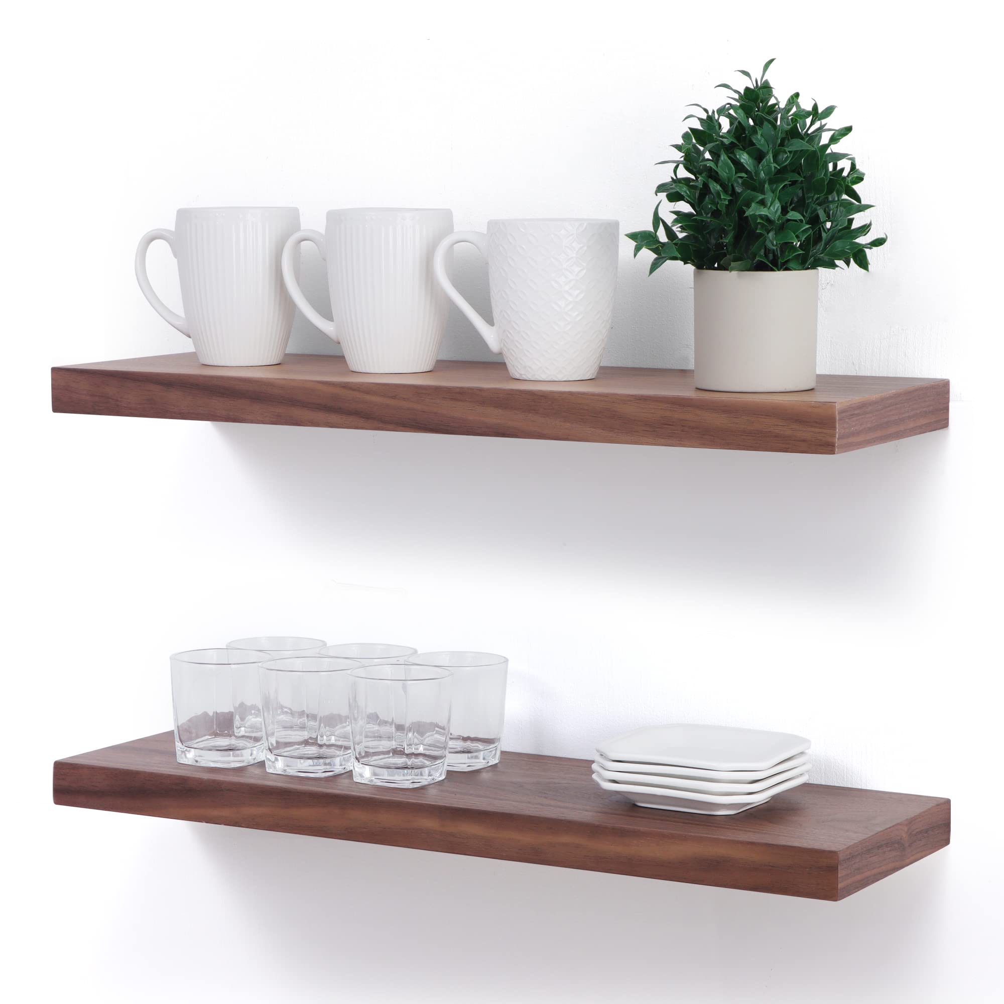 Fun Memories Walnut Floating Shelves, 8" Deep Wooden Wall Shelves ...