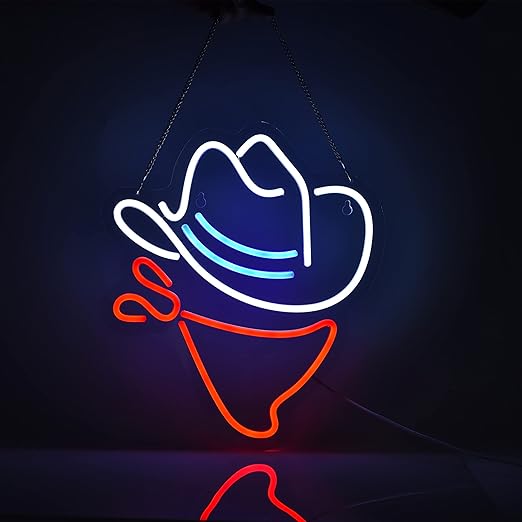 Amazon.com : Cowboy Hat Neon Sign Beer Bar Home Art Man Cave Neon Light ...