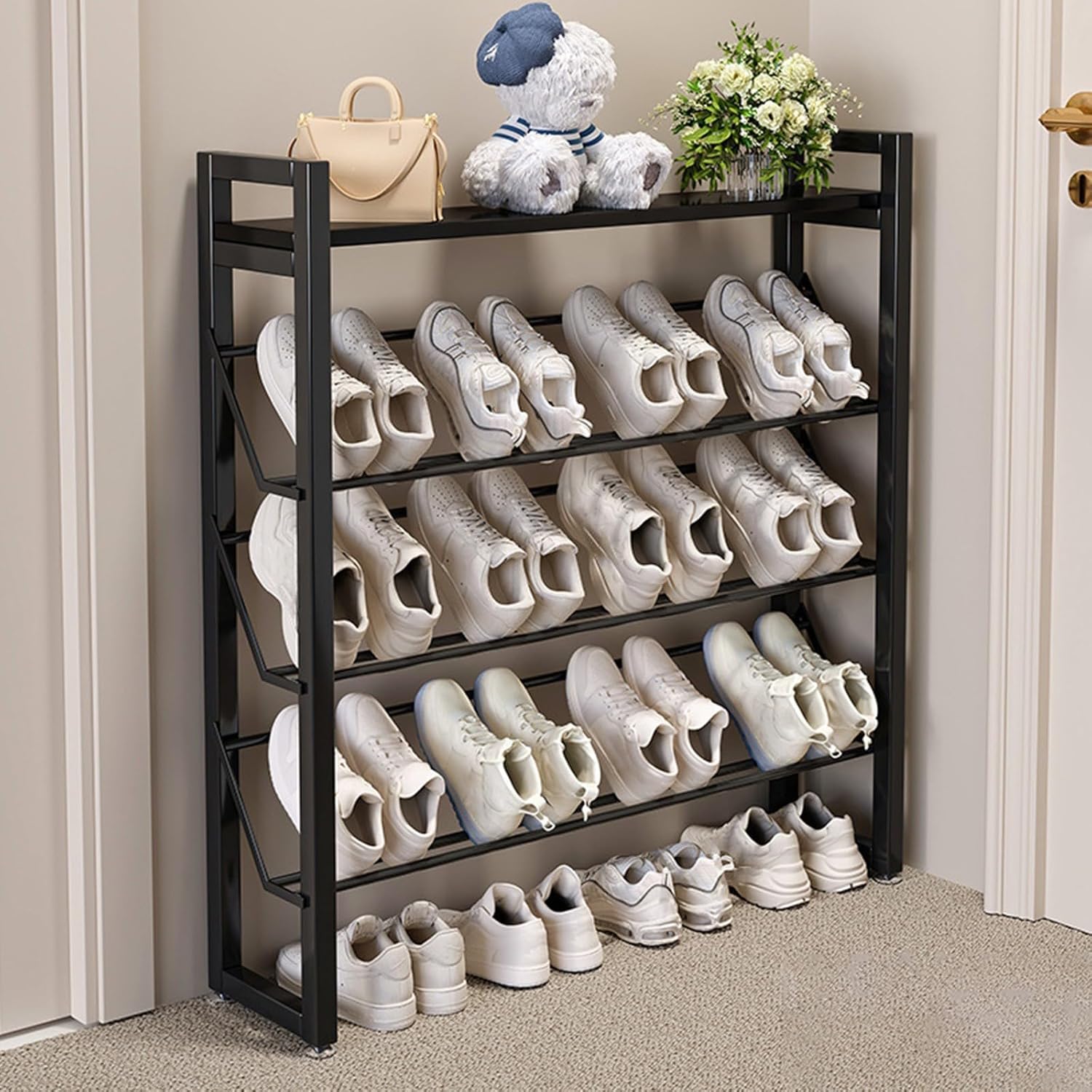 Multi-Tier Slanted Shoe Storage Rack - Slim Narrow Shoe Shelf for ...