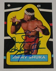 Amazon.com: Superfly Jimmy Snuka Signed 1985 Topps Stickers WWF Card #7 ...