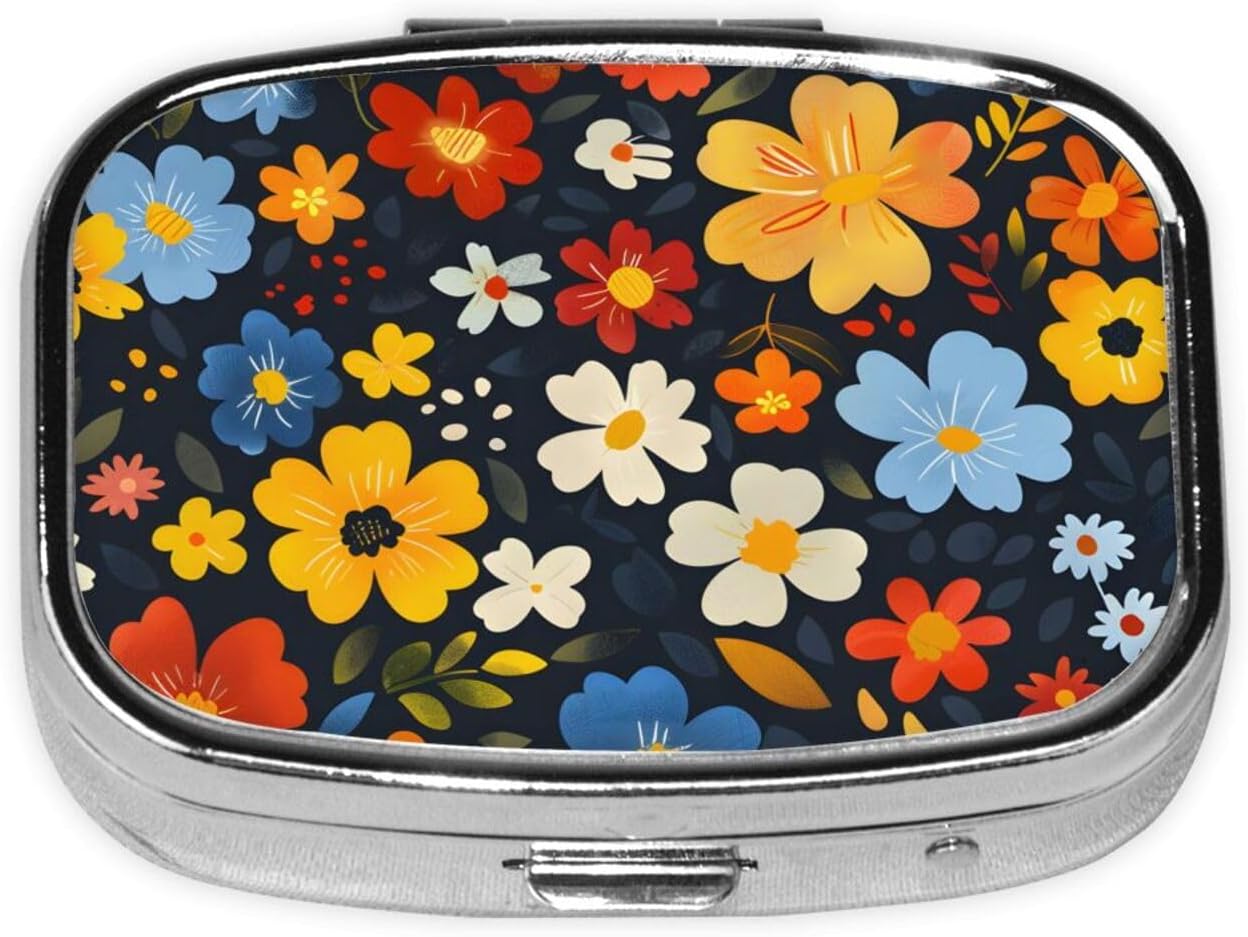 Amazon.com: Colorful Flowers Print Pill Box with Mirror 2 Compartment ...
