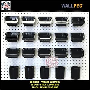 Amazon.com: WallPeg MADE IN USA Pegboard Bins - Kit PB-20 - Hooks to ...
