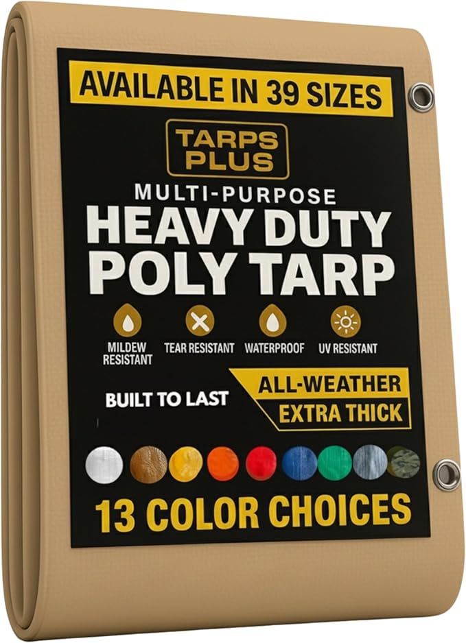 Tarps Plus Poly Tarps, Tan Tarp 20×22 ft, 12 Mil Heavy-Duty, Waterproof ...