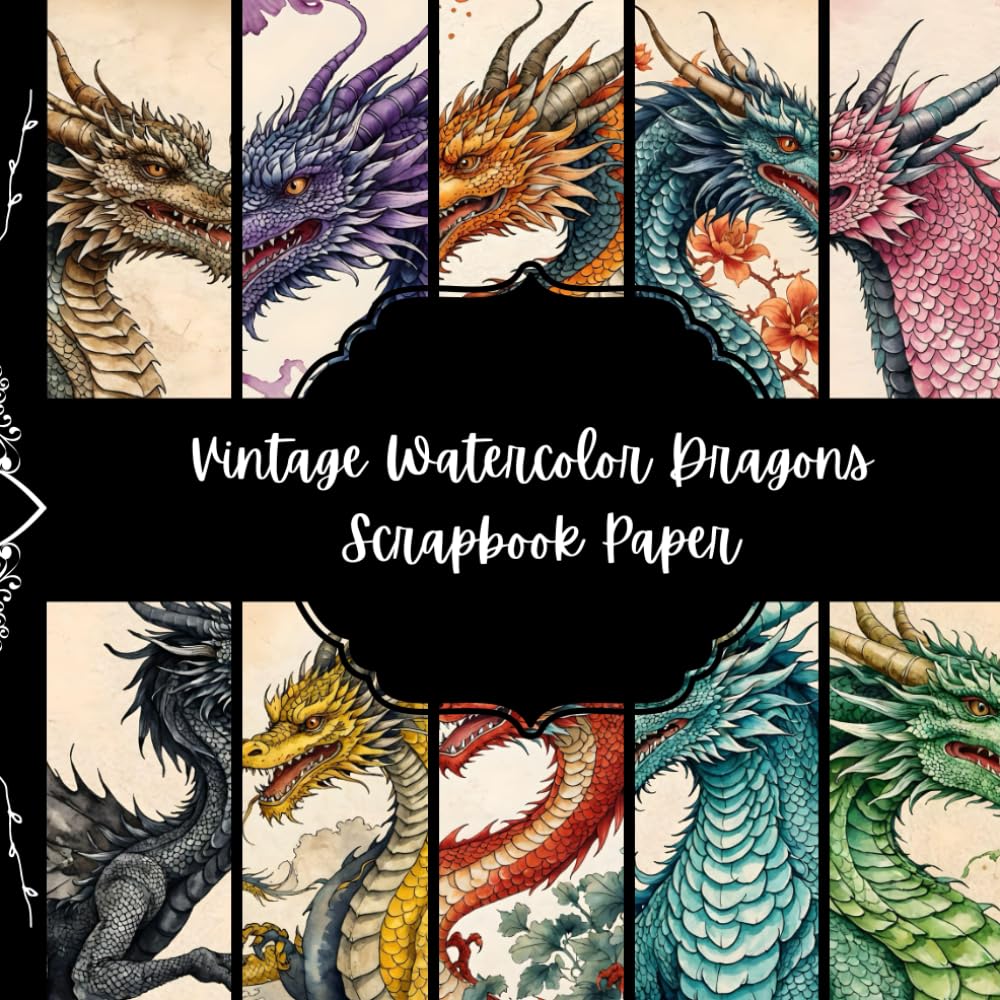 Vintage Watercolor Dragons Scrapbook Paper, Chinese Dragons Junk ...