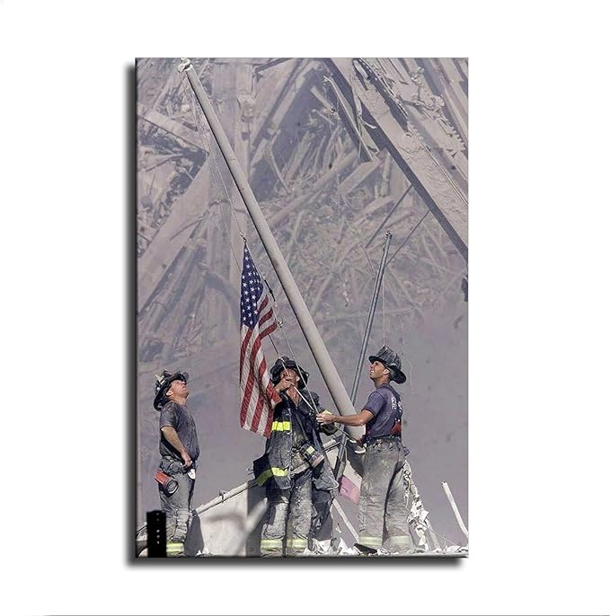 Amazon.com: Firefighters Raise Flags on The Ground at 911 World Trade ...