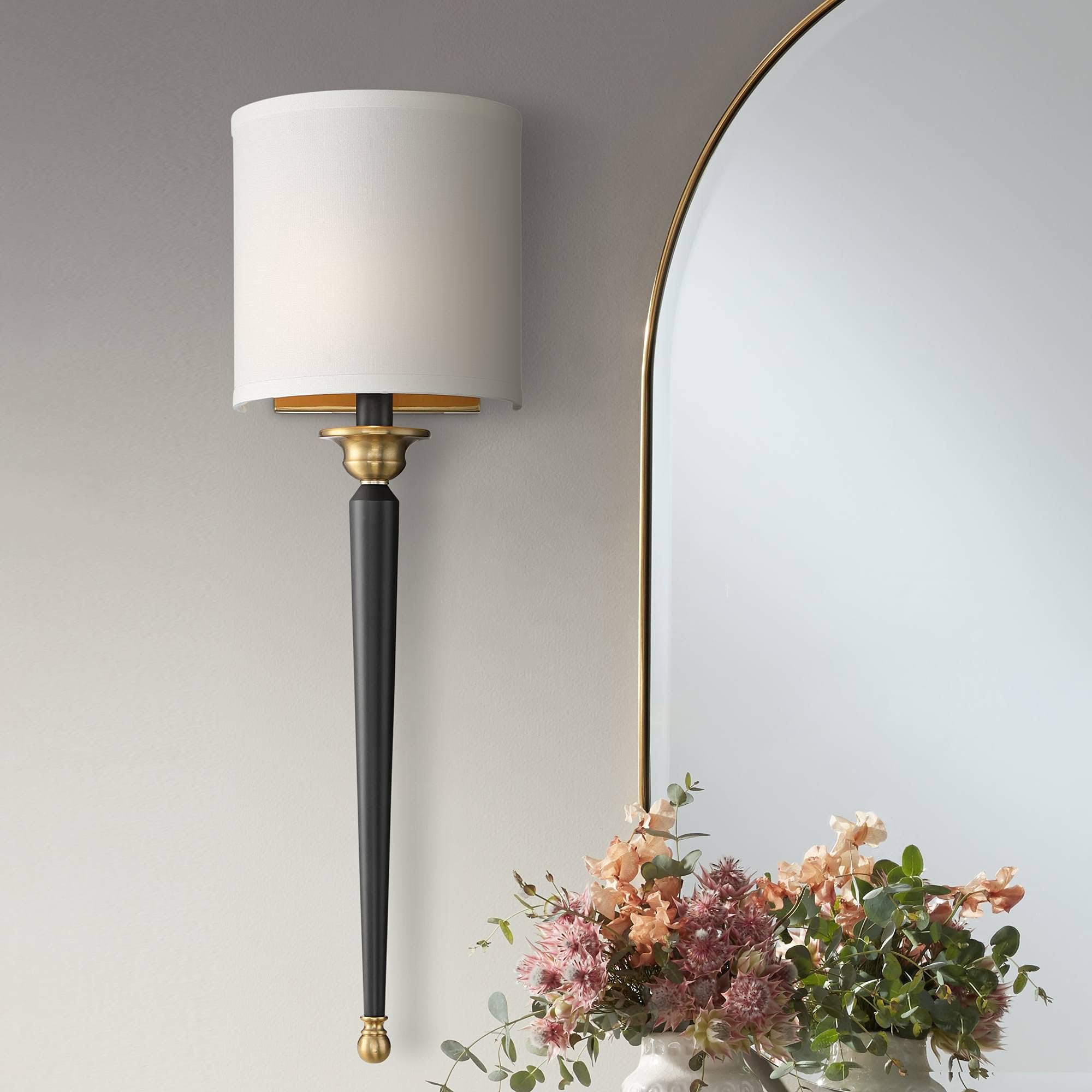 Possini Euro Design Arletta Modern Wall Sconce Lighting Black Brass ...