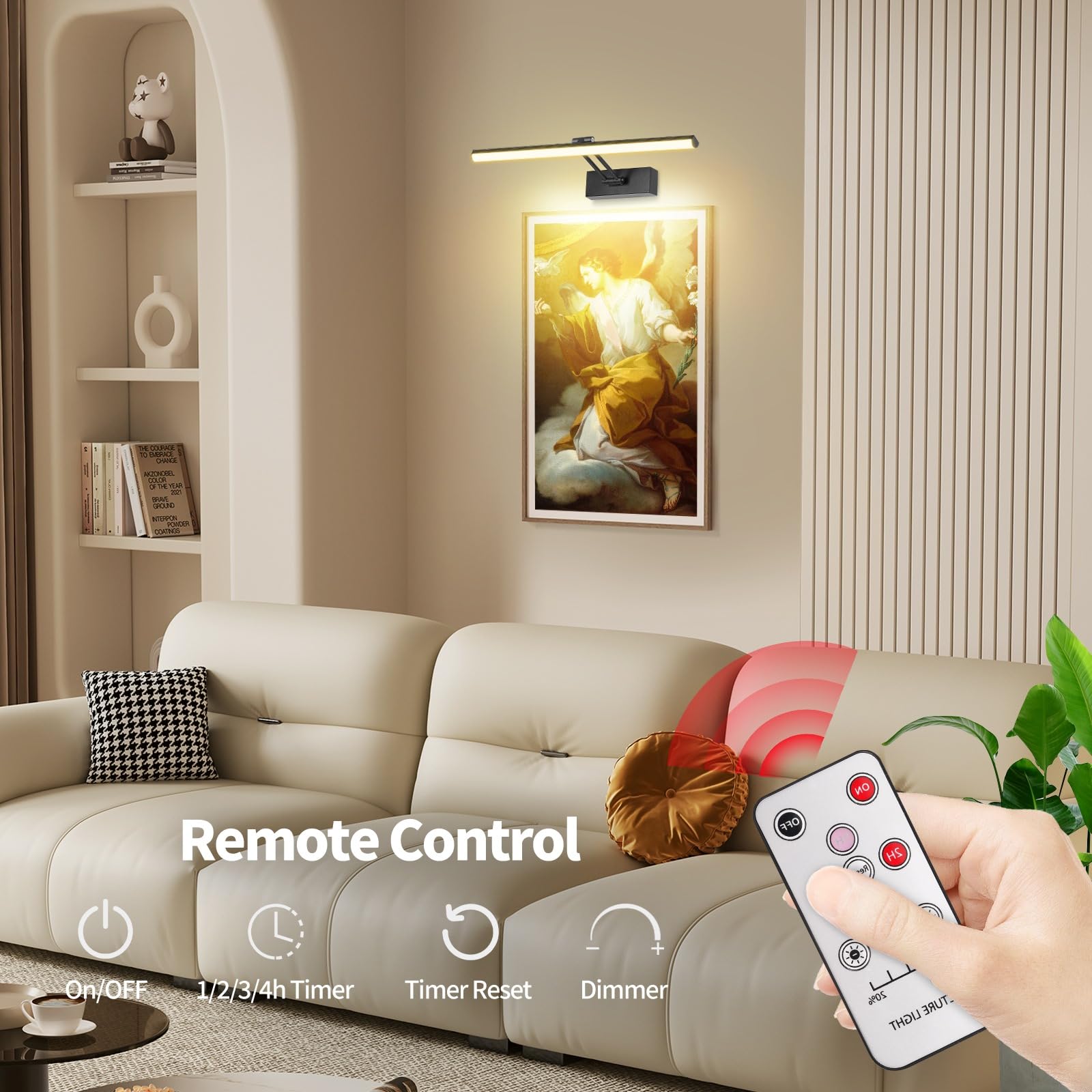 YAYIT 5200mAh Picture Light, Battery Operated Picture Lights for Wall, 16" Remote LED Art Light ...