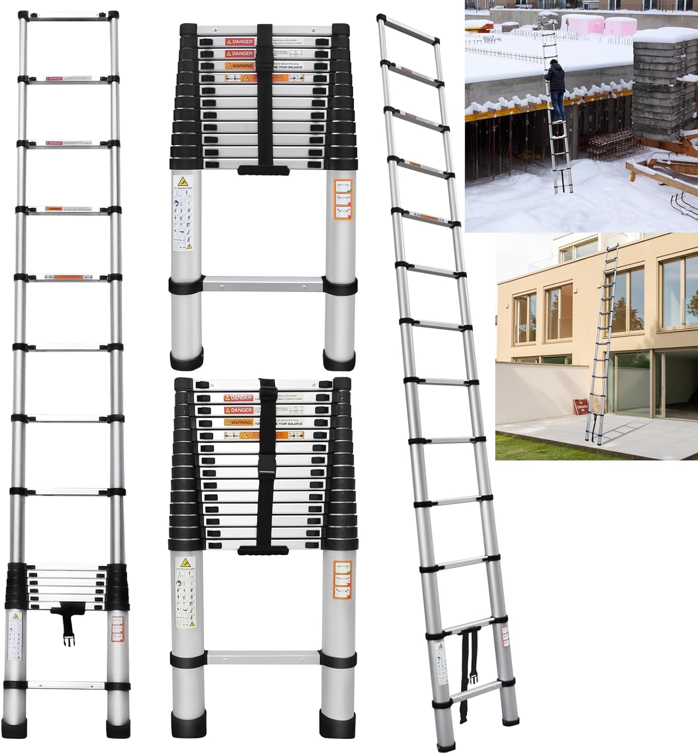 4.4M/14.4FT Multi Step Aluminium Ladder Telescopic Ladder, Extendable ...