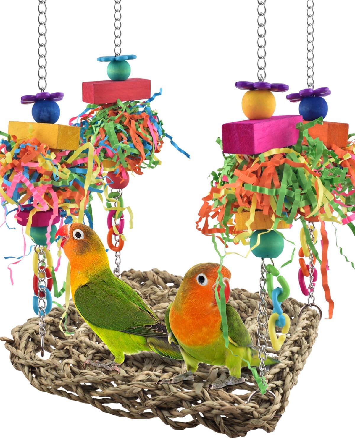 Amazon.com : Bird Swing Toys with Wood Perch, AHIER Bird Seagrass Woven ...