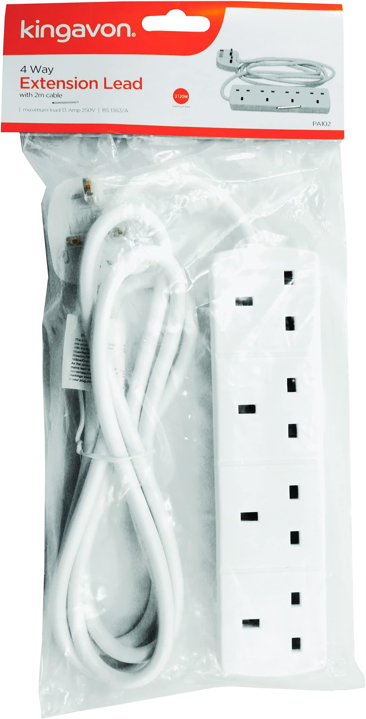 Kingavon - 4-Way Extension Lead with 2m Cable : Amazon.co.uk: DIY & Tools