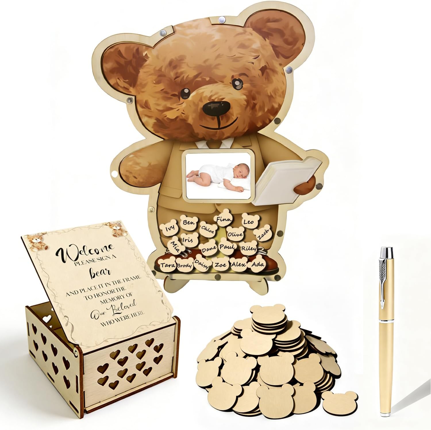 Amazon.com: ZOGQENT Bear Baby Shower Guest Book Set Brown Baby Shower ...