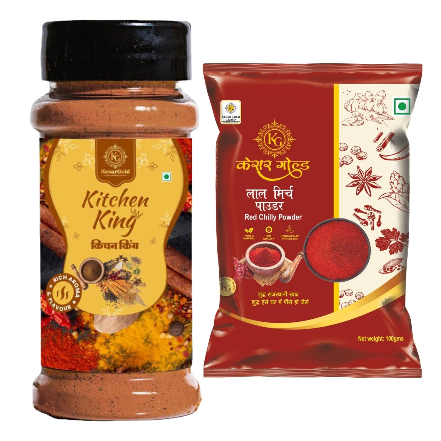 KESAR GOLD Rich Aroma Flavour Kitchen King Masala and Lal Mirch Powder ...