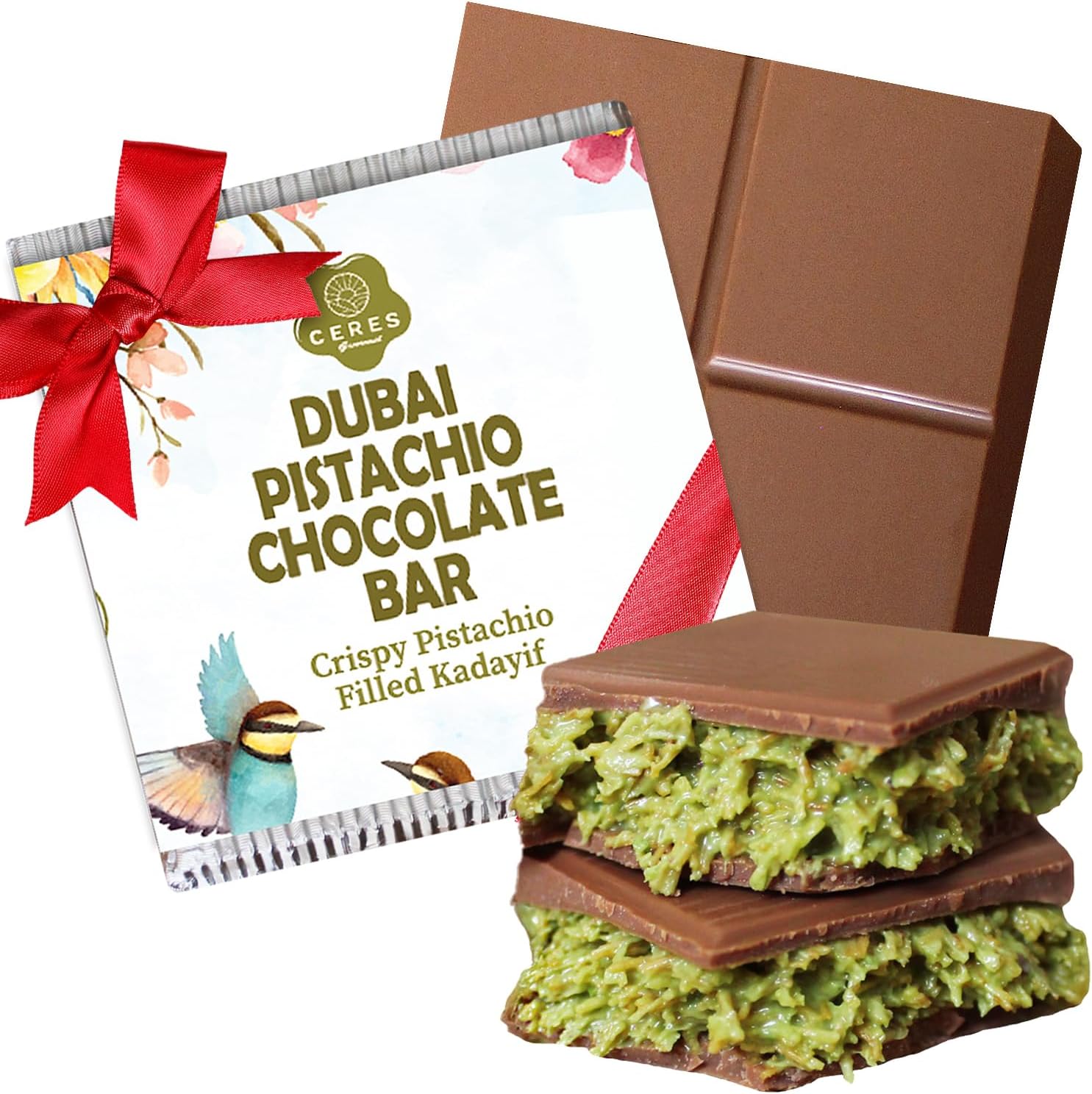 Amazon.com : Ceres Gourmet Handmade Dubai Chocolate Pistachio Bar 3.5 ...