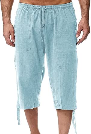 Short long en coton et lin pour homme - Longueur genou - Pour l'été, la ...