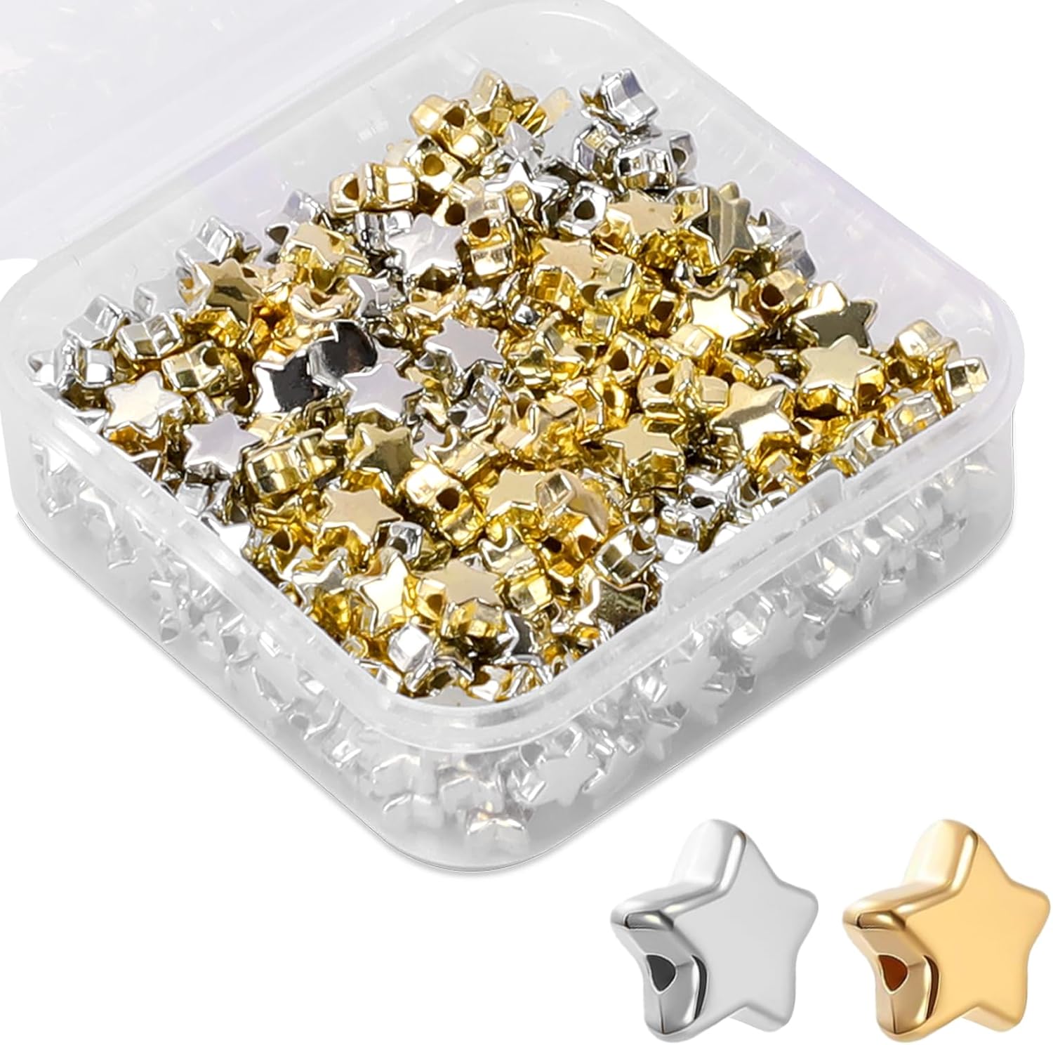 Amazon.com: 200 PCS 6mm Large Hole Star Loose Beads Star Spacer Beads ...