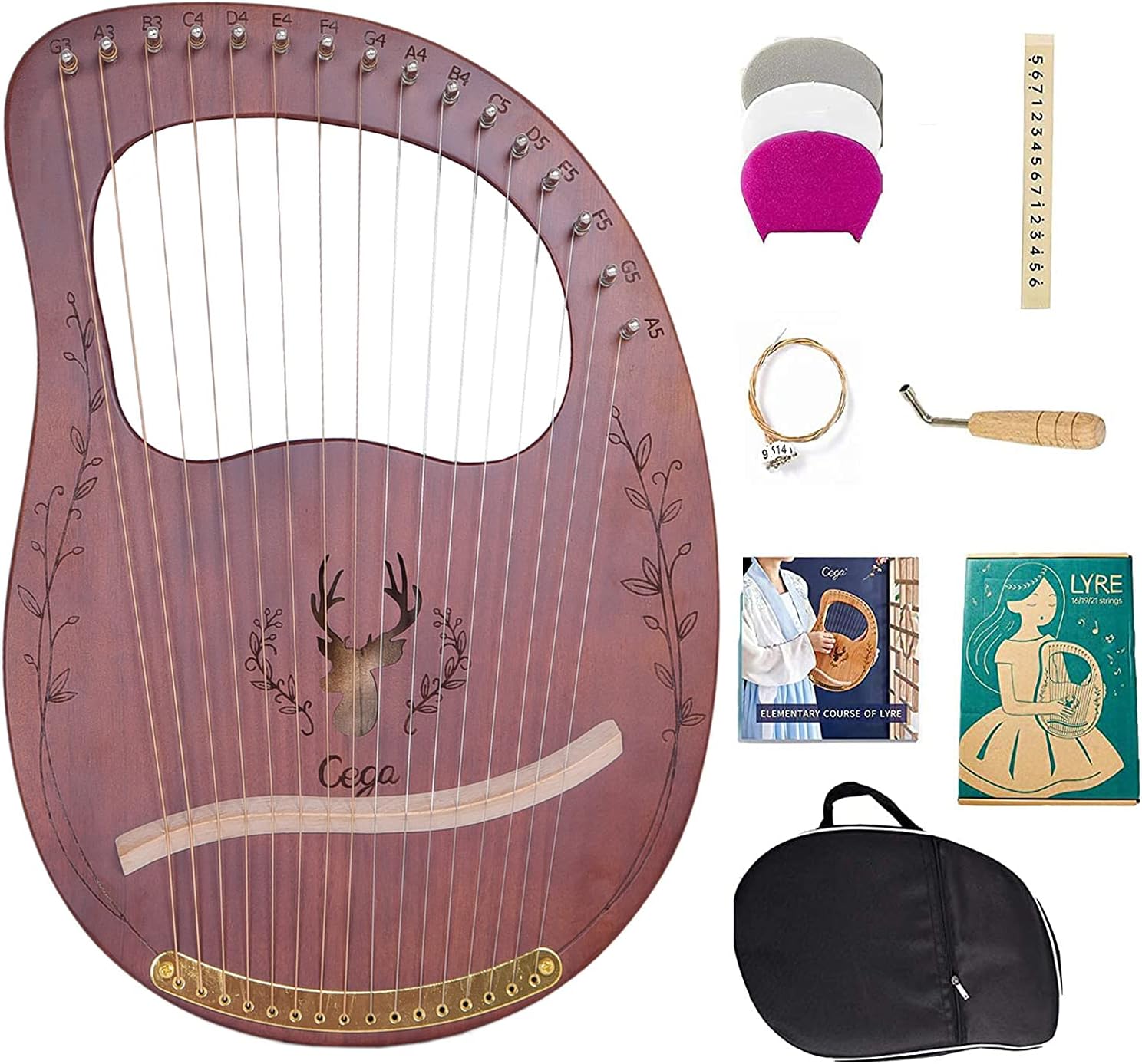 Amazon.com: Topnaca Lyre Harp 16 Metal Strings, Mahogany Plywood Body ...