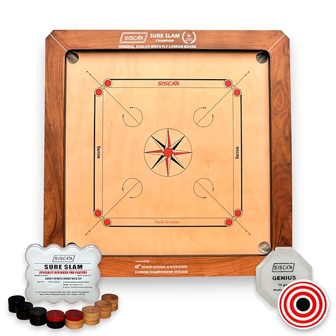 SPORTZ SAGA Siscaa Sureslam Carrom Board: Premium Birch Wood, 35 Inch ...