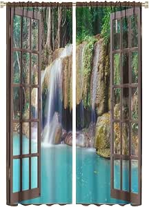Amazon.com: Waterfall Curtains,Spring Nature Landscape Forest River ...
