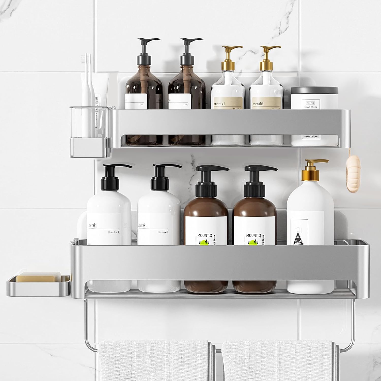 Amazon.com: necvha Shower Caddy 4 Pack Adhesive Bathroom Organizers And ...