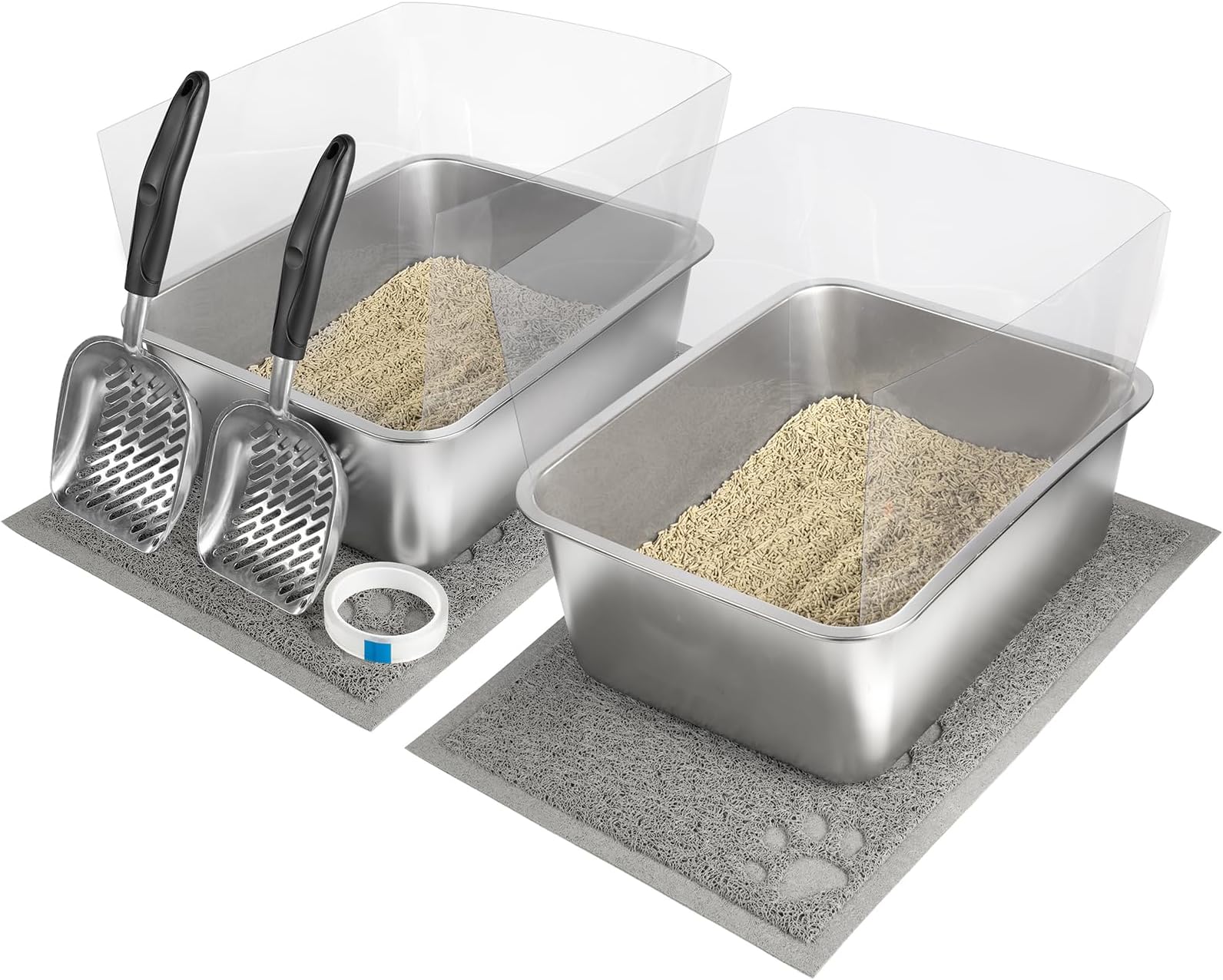 Amazon.com : Tioncy 2 Set Stainless Steel Cats Litter Box Extra Large ...