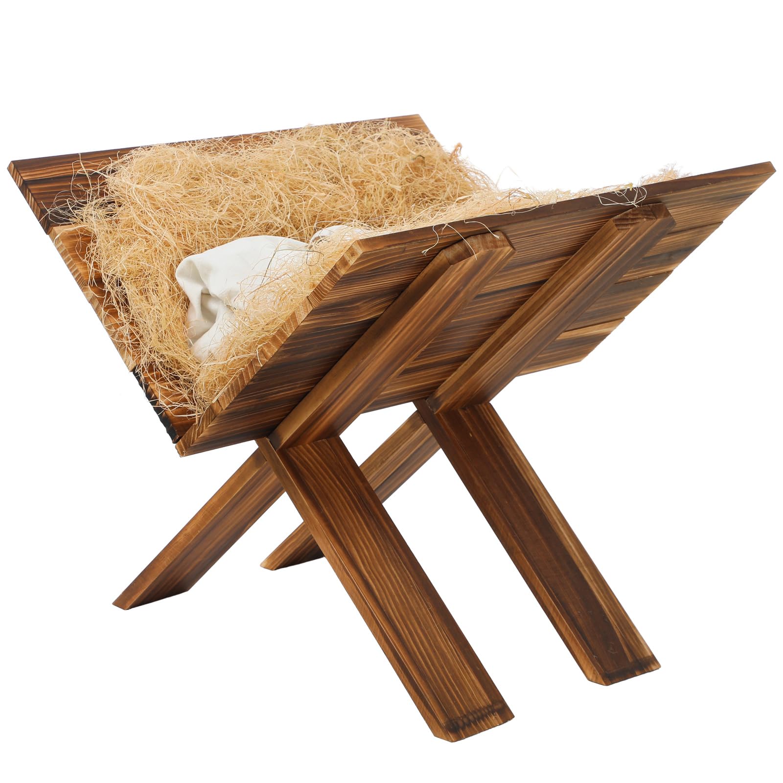 Jumbo Large Jesus in Wooden Manger Religious Christmas Decorations ...