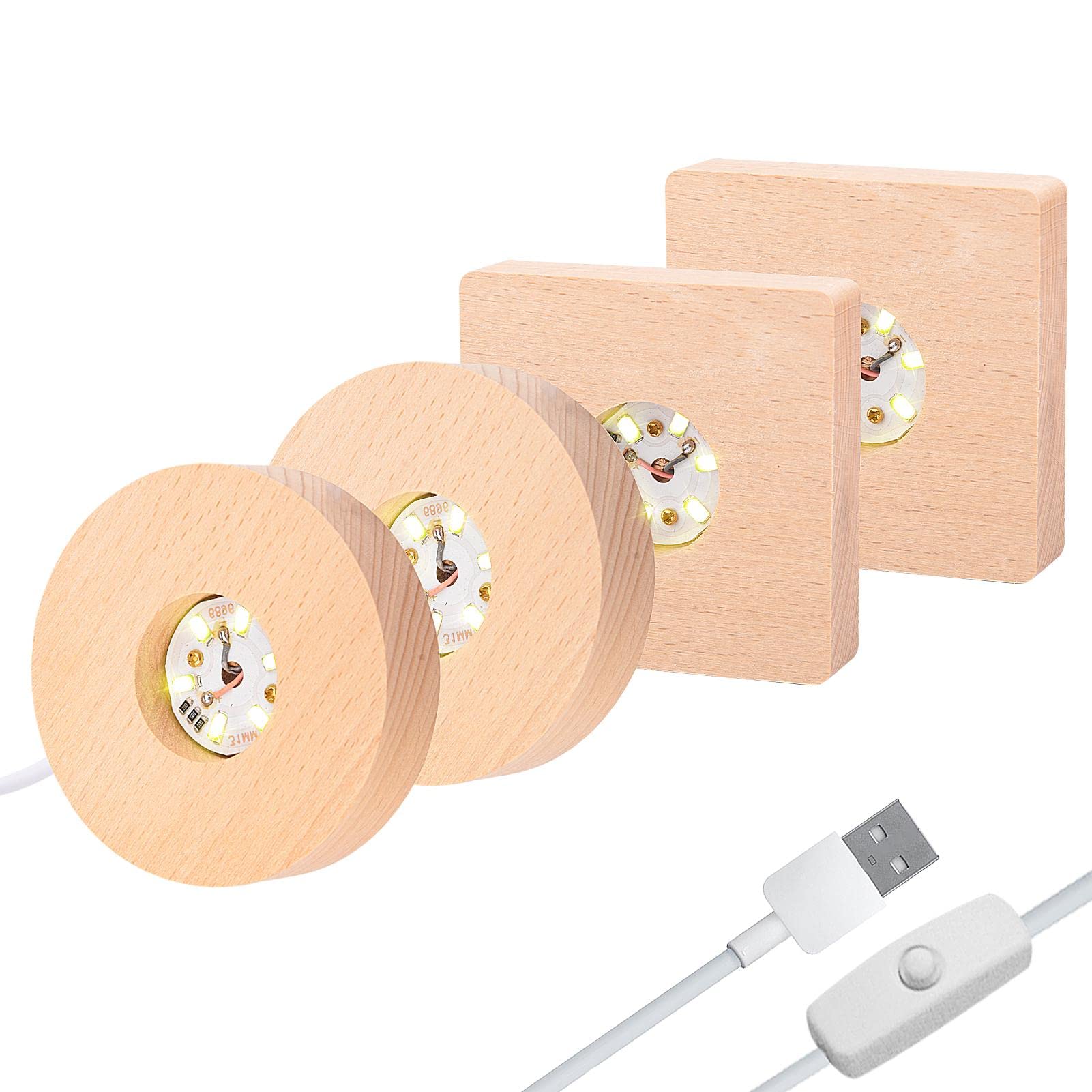 Amazon.com: Wooden Light Base, 4pcs Round & Square Light Display Base ...