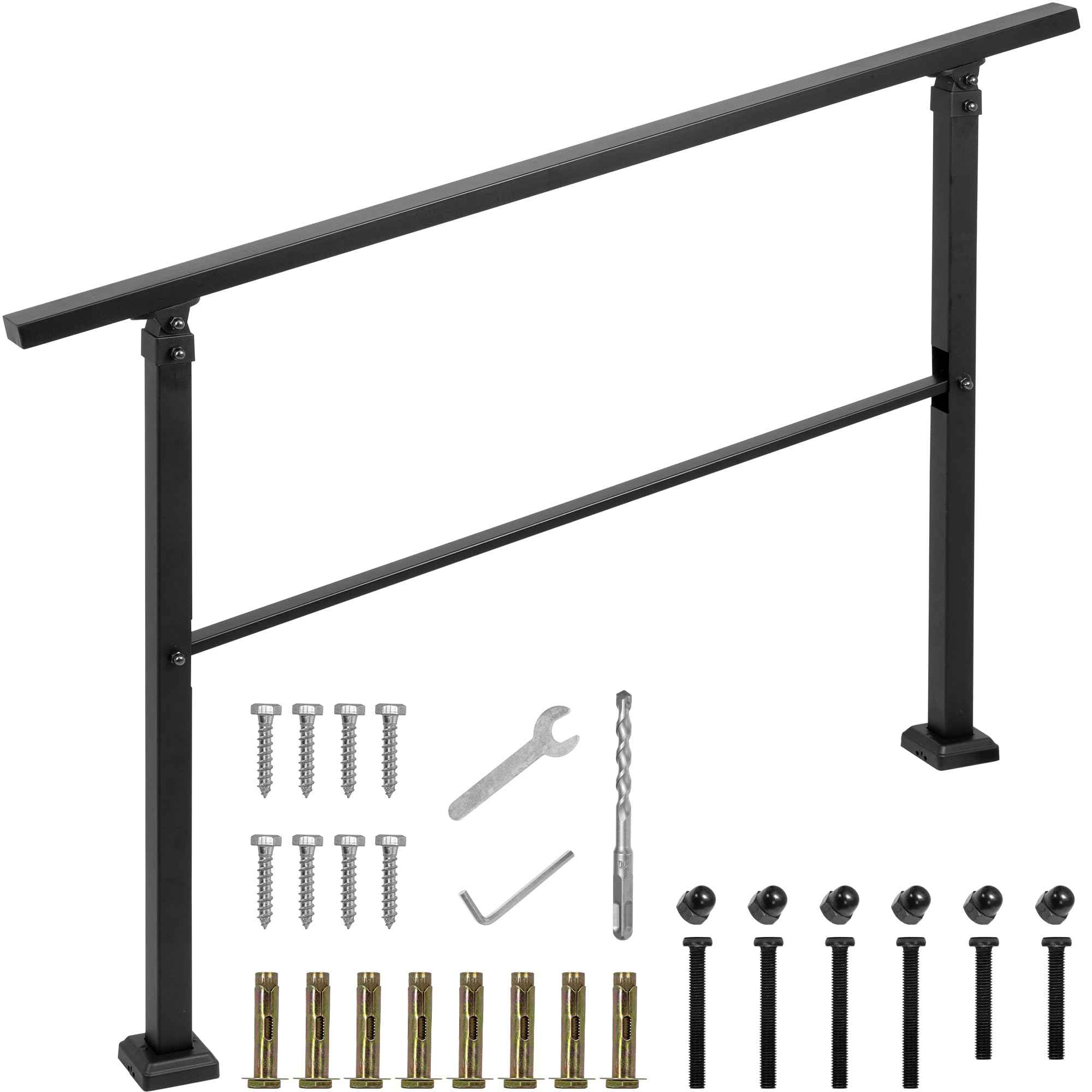 Handrails for Outdoor Steps, 4-Step Straight Shape Handrail, Black ...