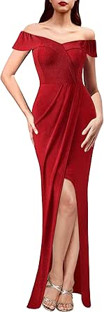 VFSHOW Womens Sexy Off Shoulder Ruched Formal Prom Wedding Guest Black Tie Maxi Dress 2023 Tulip ...
