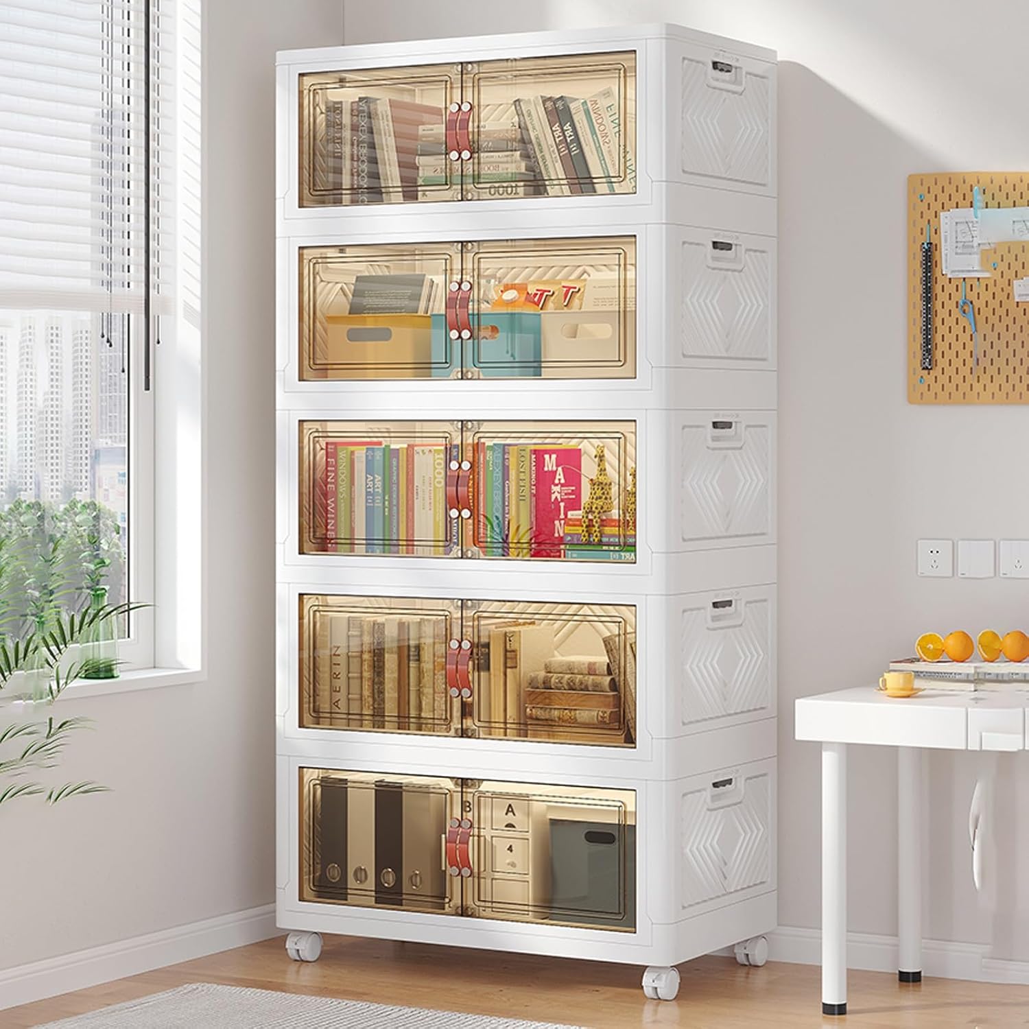 Mobile Bookshelf with Wheels, 5 Tiers Mobile Movable Bookshelf Cart ...