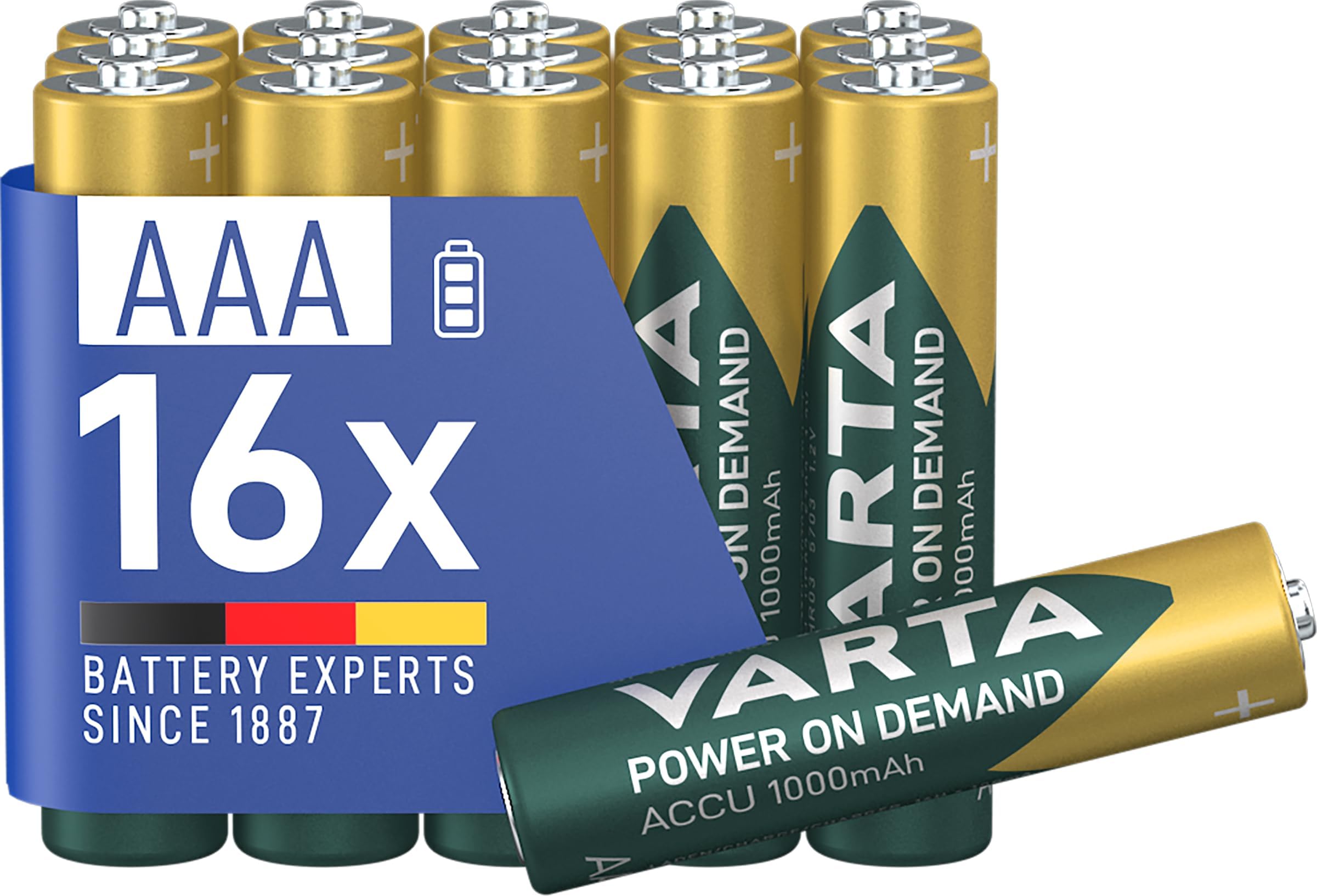 VARTA Batterien AAA, wiederaufladbar, 16 Stück, Akku, Power on Demand ...