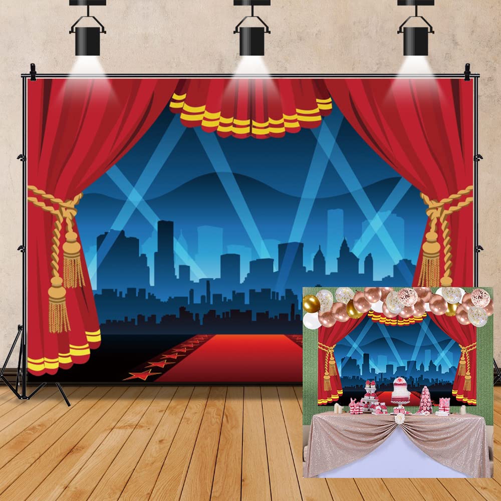 Amazon.com : OERJU 7x5ft Movie Night Backdrop Red Carpet Stage Film ...