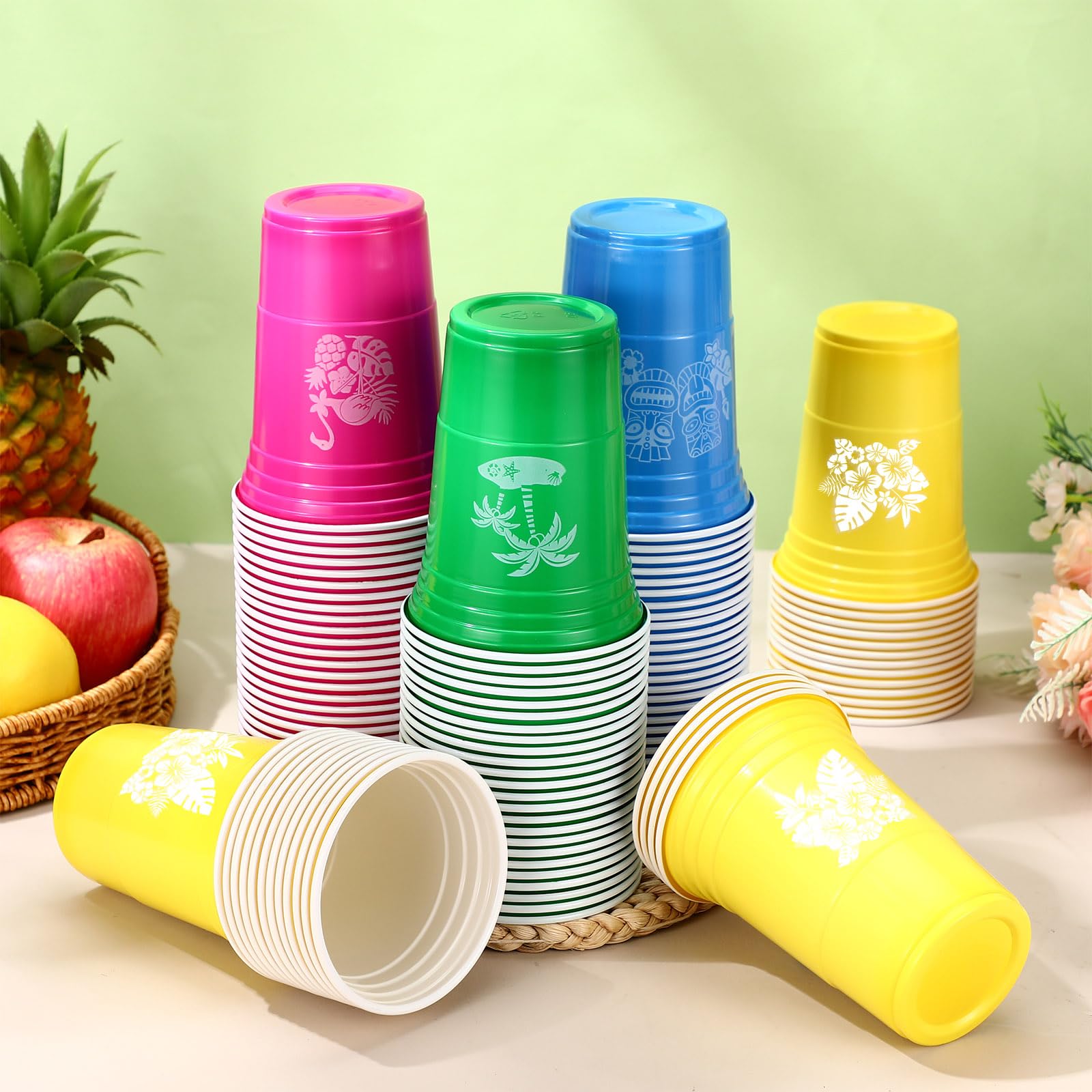 Snapklik.com : 120 Pcs Hawaiian Luau Party Plastic Cups 16 Oz Summer ...