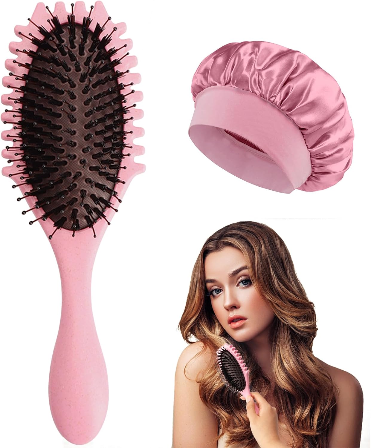 Curl Hair Brush,Curl Defining Brush,with Silk Bonnet for Sleeping ...