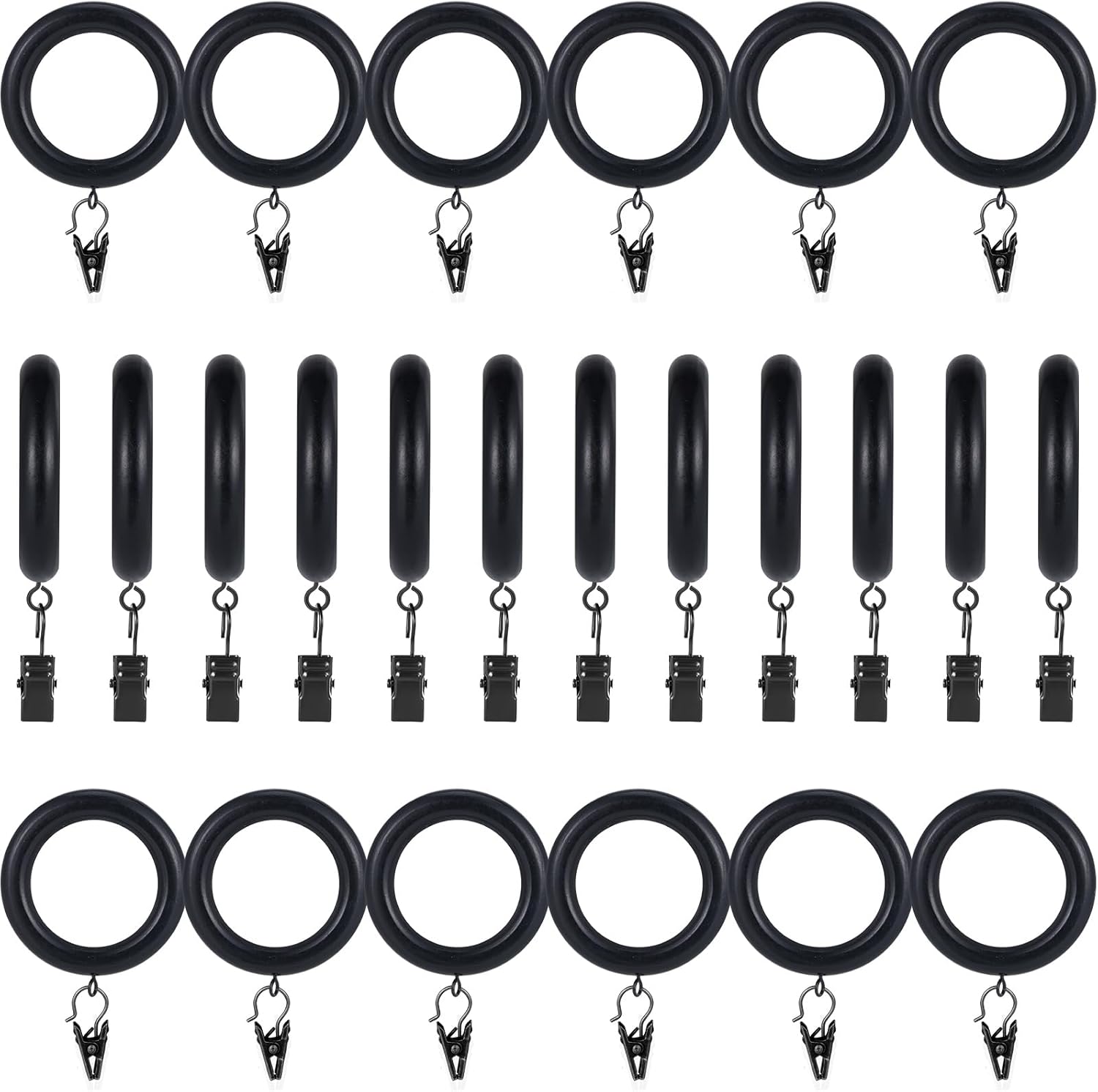 Amazon.com: 24 Pack Wooden Curtain Rod Rings with Drapery Clips ...