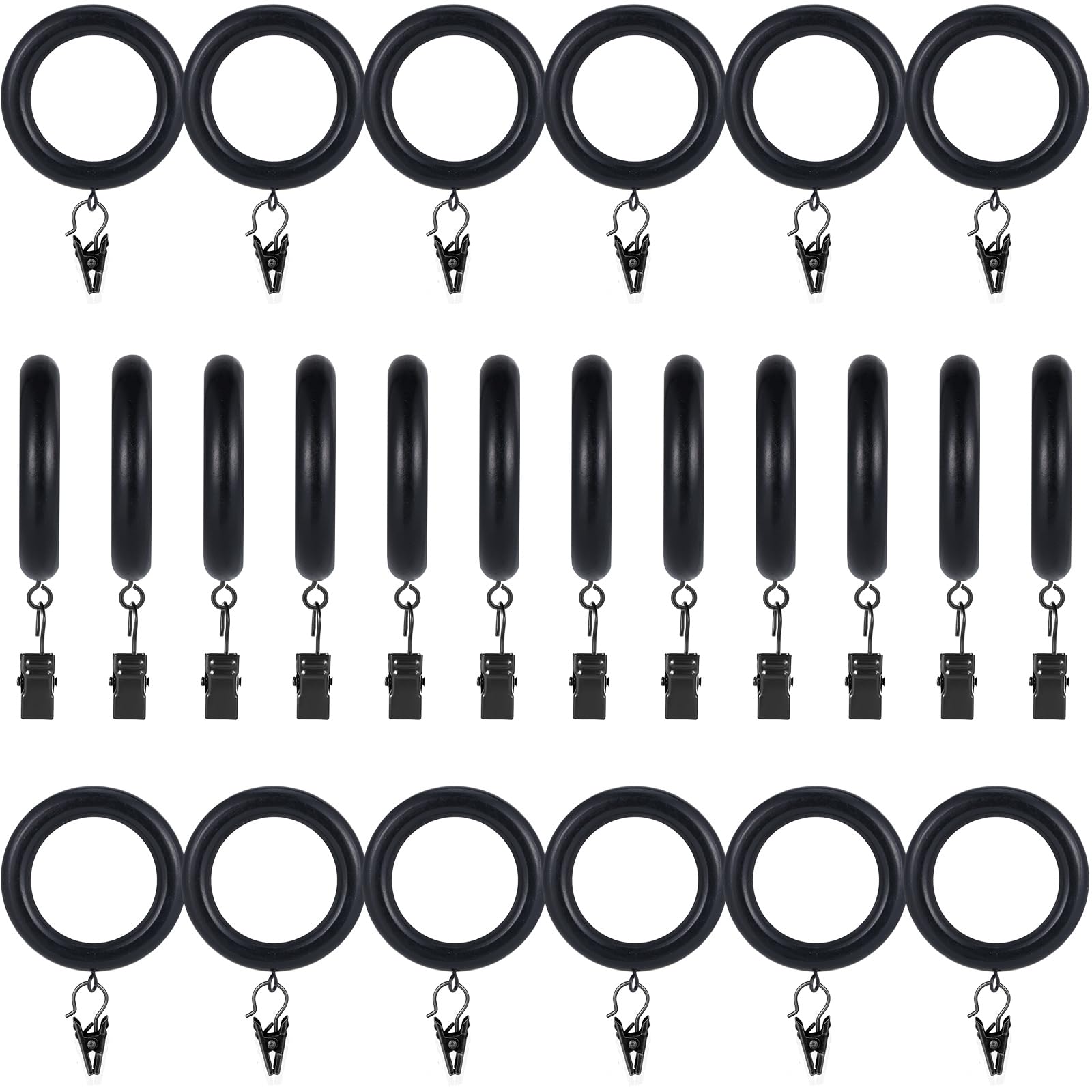 Amazon.com: 24 Pack Wooden Curtain Rod Rings with Drapery Clips ...