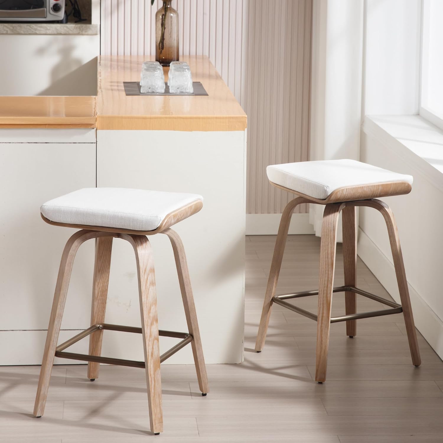 Amazon.com: Wahson 26" Swivel Counter Height Stools, Wood Bar Stools ...