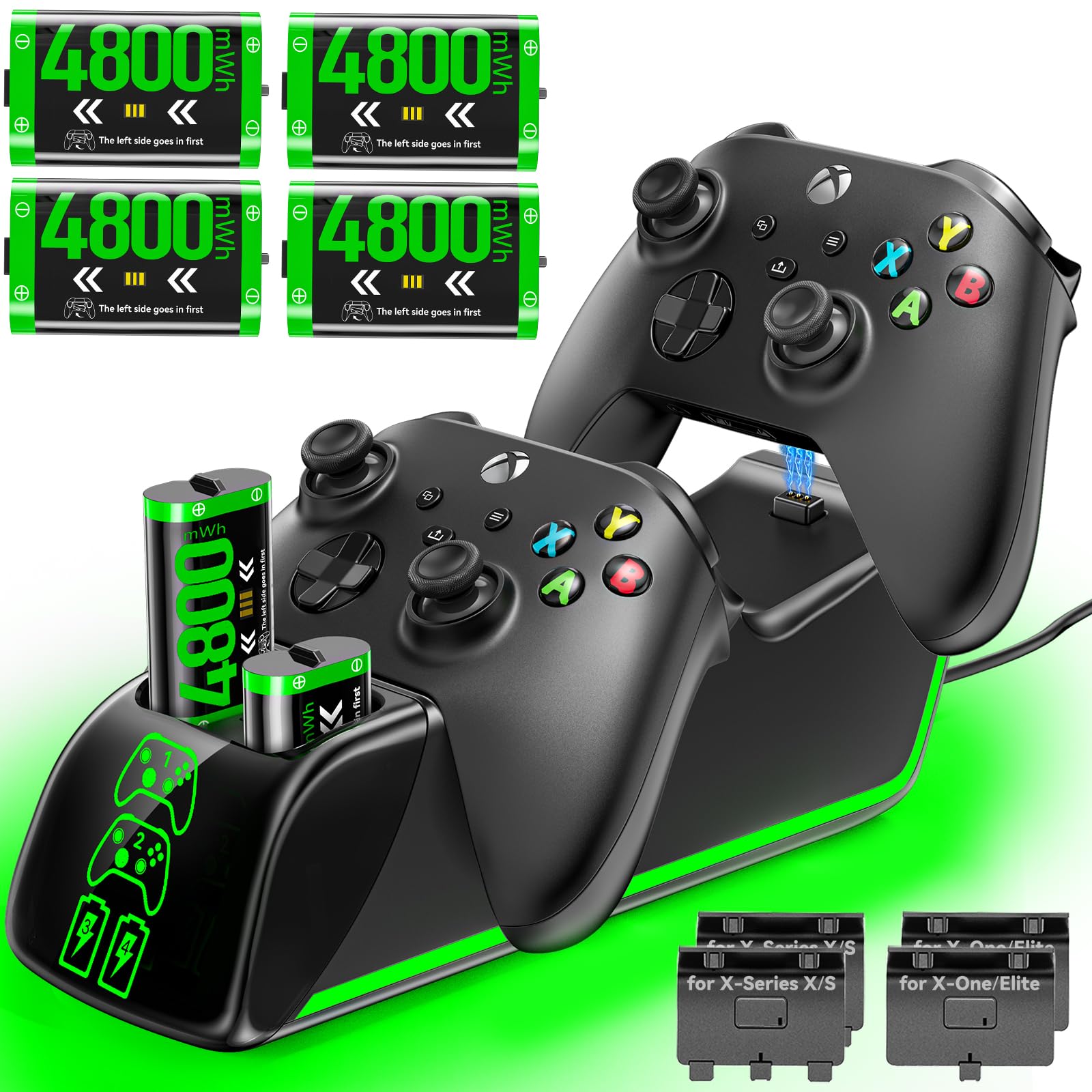 Charger with 4 x 4800mWh Rechargeable Battery Pack for Xbox Series/One ...