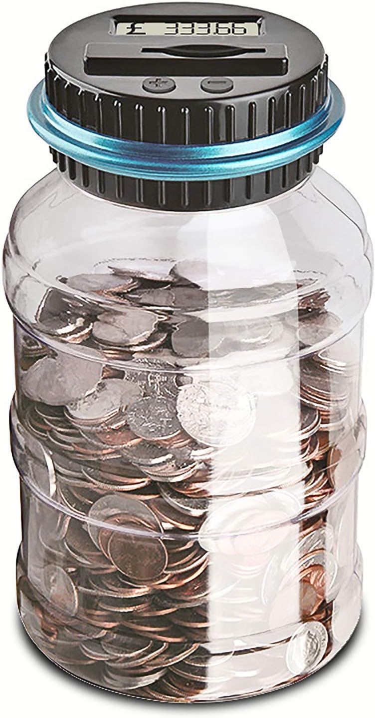 LemonBest Digital UK Coins Automatic Counting Money Box Jar LCD Display ...