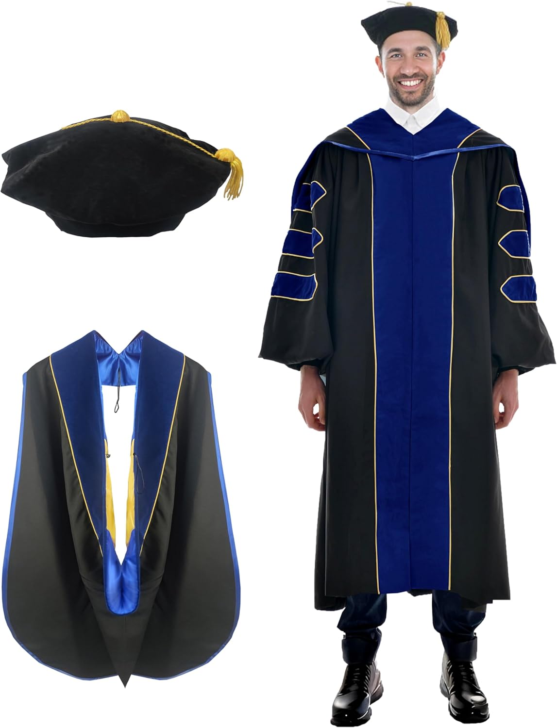 Amazon.com: Gradois Deluxe Graduation Gown and Hood with Gold Piping ...