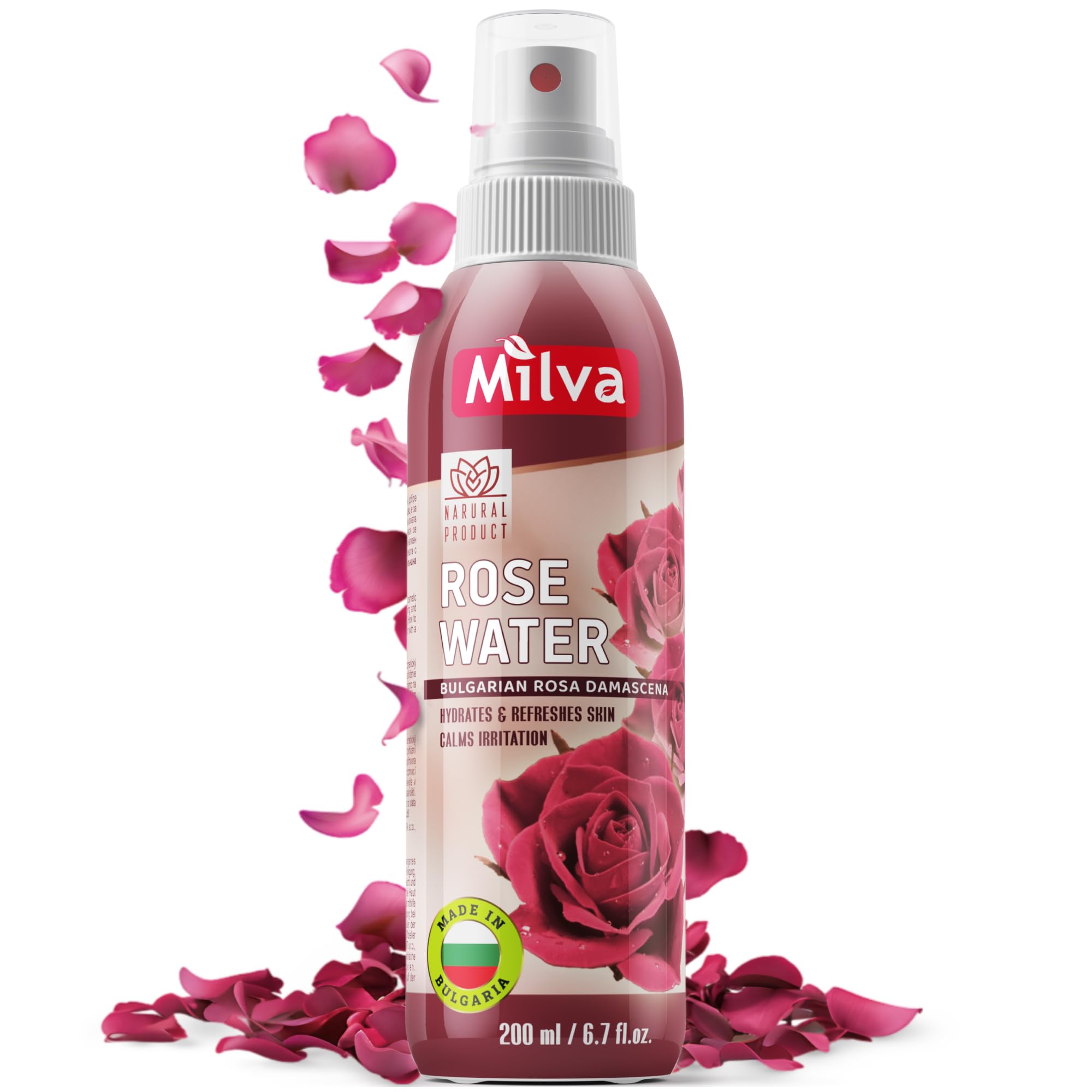 Milva Rose Water Spray with Bulgarian Rose Oil - Natural Face Mist ...